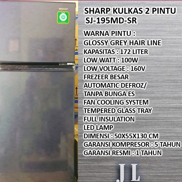 Jual KULKAS 2 PINTU SHARP SJ 195 MD SG REFRIGERATOR KAPASITAS 172 L ...