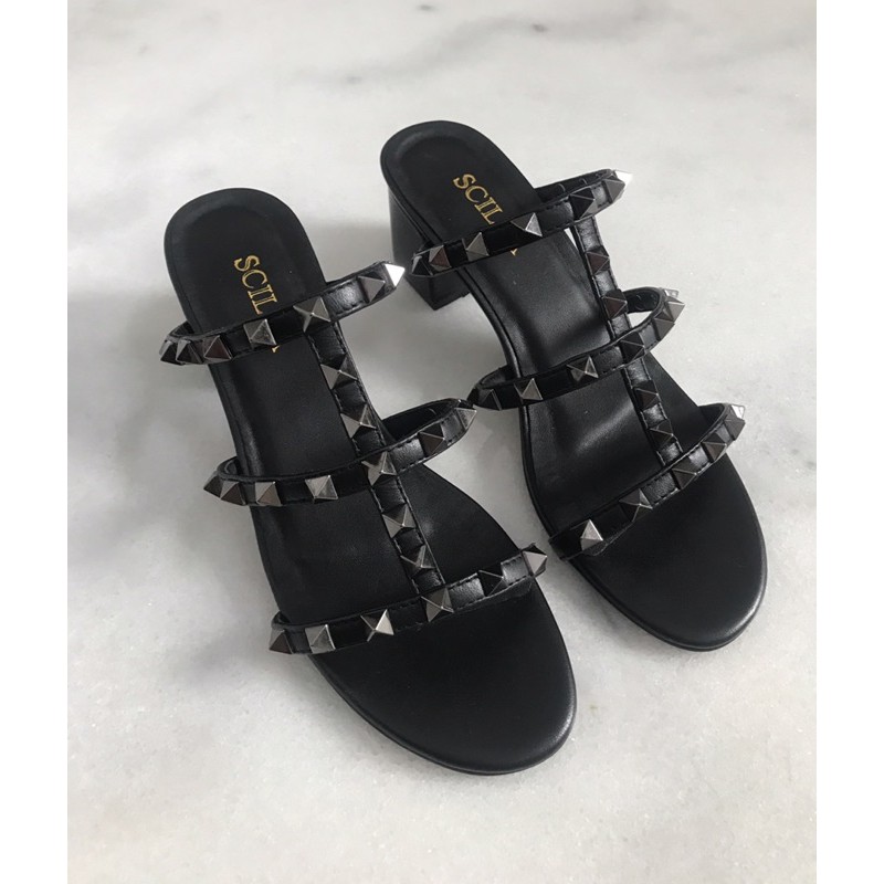 Jual Scilla Rockstud Heels All black | Shopee Indonesia