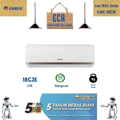Jual GREE AC SPLIT AIR CONDITIONER C3E SERIES LOW WATT GWC-18C3E 2 PK ...