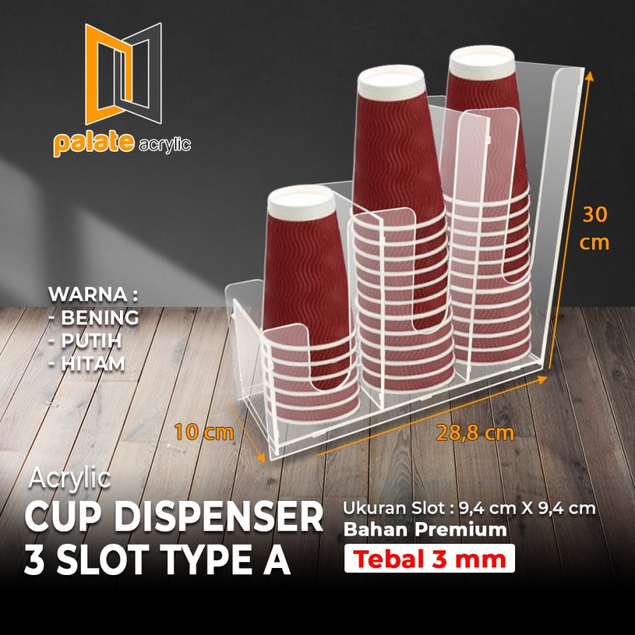 Jual AKRILIK CUP HOLDER DISPENSER / RAK CUP HOLDER 3 SLOT - TYPE A ...