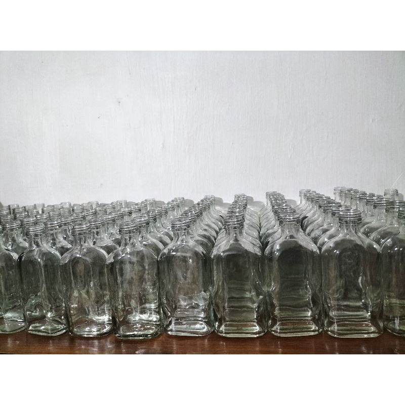 Jual Botol Kaca Gepeng 250ml / Botol Beling 250ml BARU + Tutup Luar ...