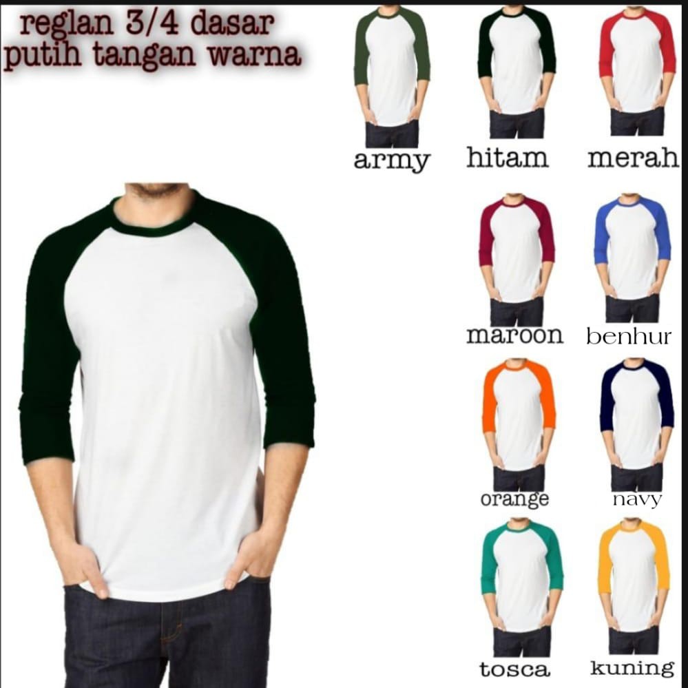 Jual Kaos polos - Kaos Raglan putih polos kombinasi lengan warna 34 ...