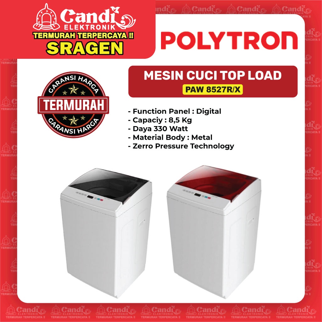 Jual POLYTRON Mesin Cuci 1 Tabung Top Load 8.5kg - PAW 8527R/X | Shopee ...