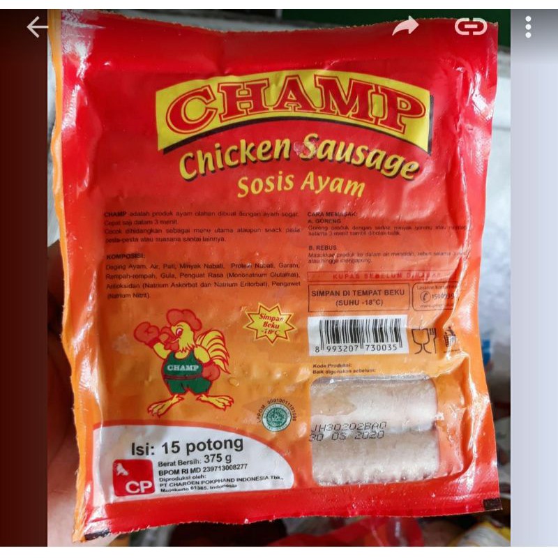 Jual champ sosis ayam isi 15 / nugget crunchy 450g | Shopee Indonesia
