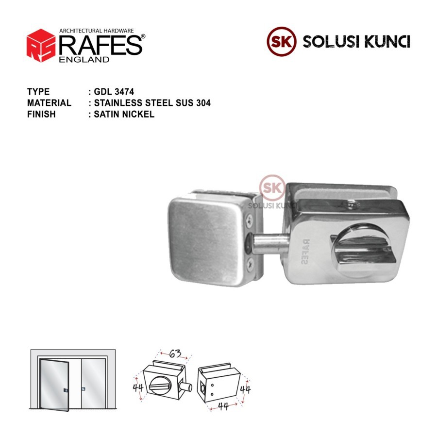 Jual Kunci Pintu Kaca RAFES ENGLAND SUS 304 (GDL 3474) | Shopee Indonesia