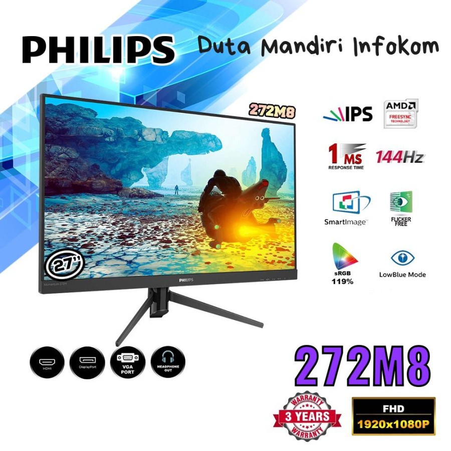 Jual Philips 272M8 27" Inch - FHD IPS 144Hz 1ms VGA HDMI DP Gaming ...