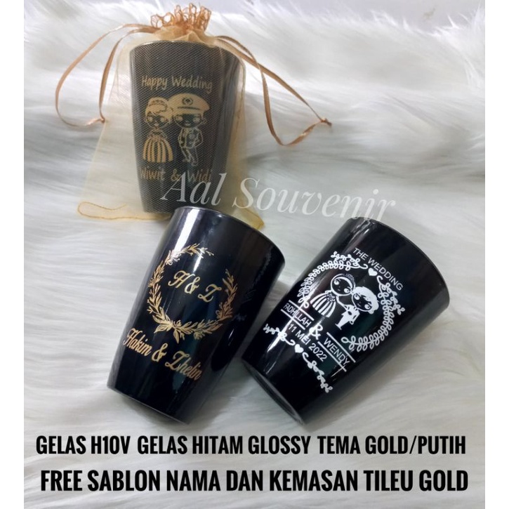 Jual Gelas H10v Warna Hitam Tema Gold Kemasan tileu dan Kartu ucapan ...
