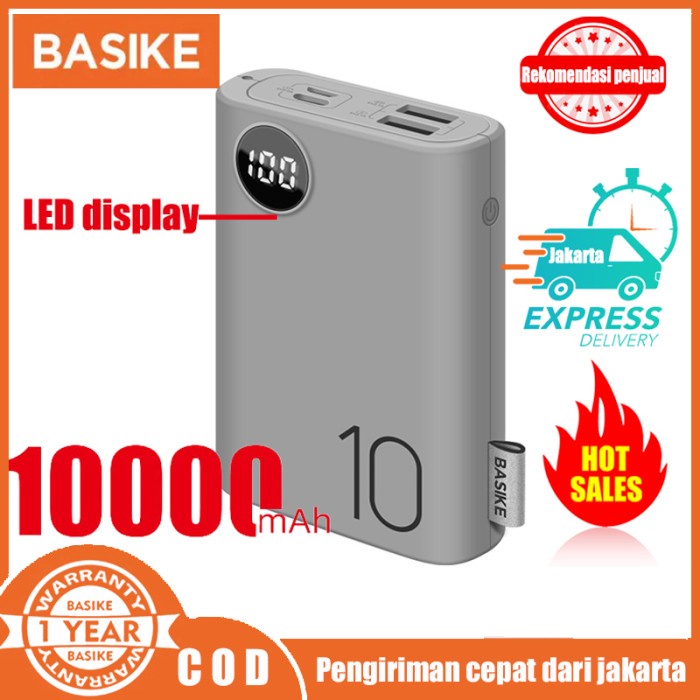 Jual Power Bank Dual USB LCD BASIKE 10000 mAh Mini Murah Fast Charging 2 In - PF23P Grey ...