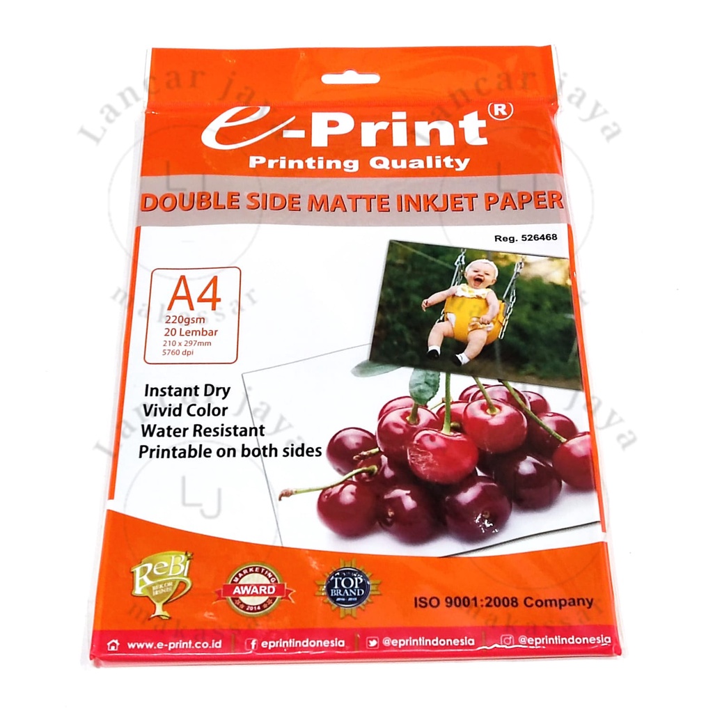 Jual Kertas Foto E-Print Double Side Matte Inject Paper A4 220gsm 20's ...