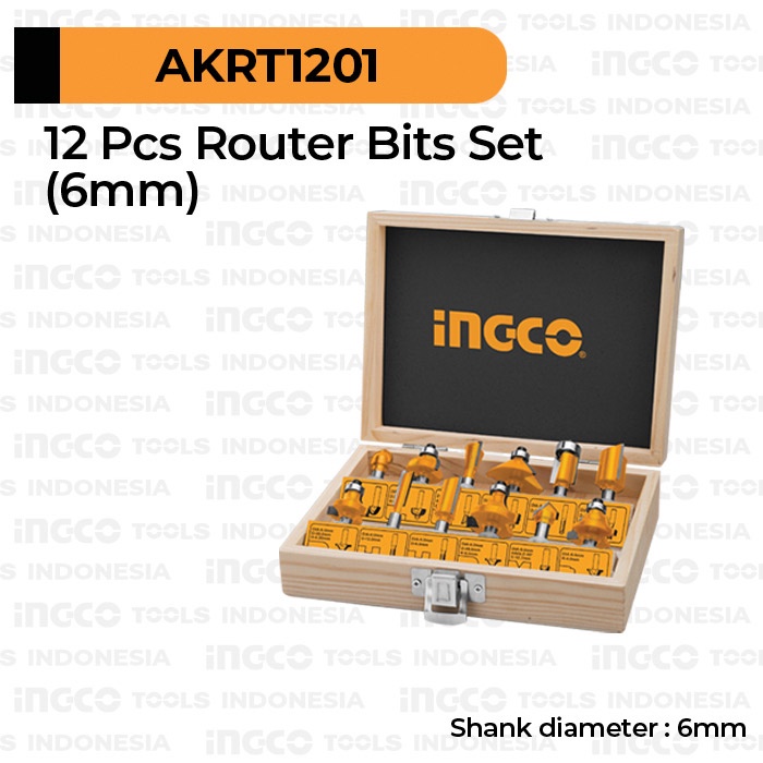 Jual Mata Profil Router Trimmer Bit SET 12 pcs INGCO AKRT1201 Mata ...
