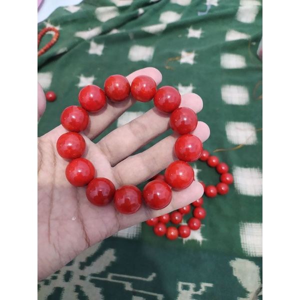 Jual BARU Gelang Red Coral Marjan Serat Emas Dim 14 16 18 mm Batu Merah ...