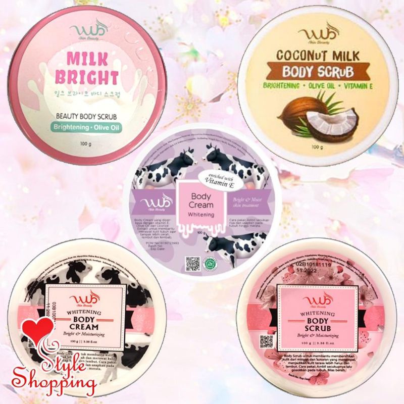 Jual WUB Body Cream Bleaching Vit E Baccarat & Scrub Whitening Milk ...