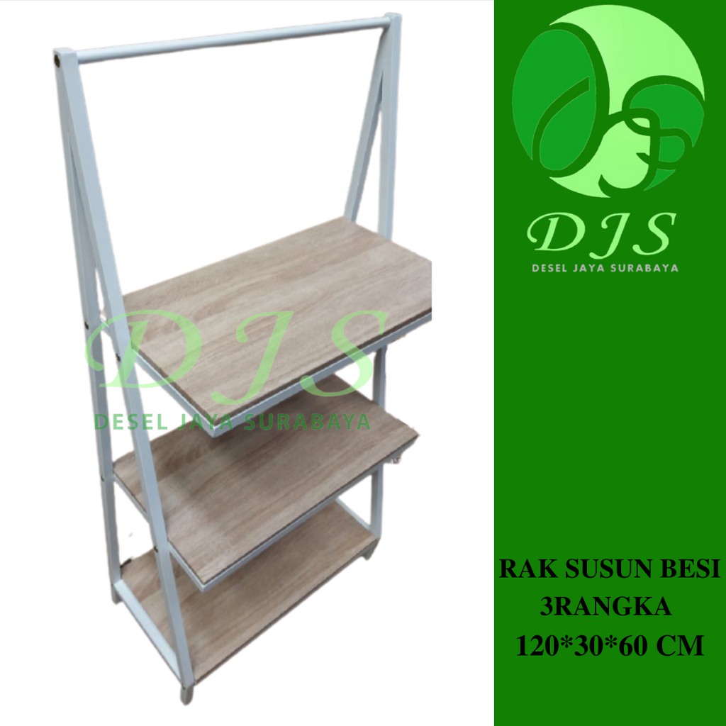 Jual Rak Susun 3 rangka besi / rak sudut / rak kayu / rak serbaguna ...