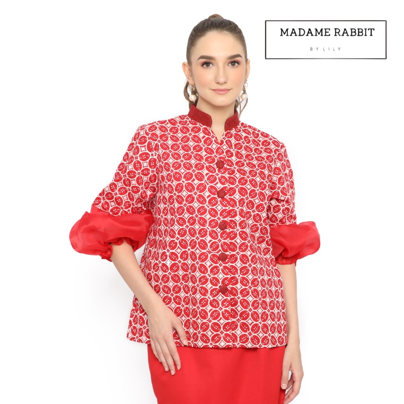 Jual Baju atasan batik Madame Rabbit Kawung Merah Putih Lengan Panjang ...