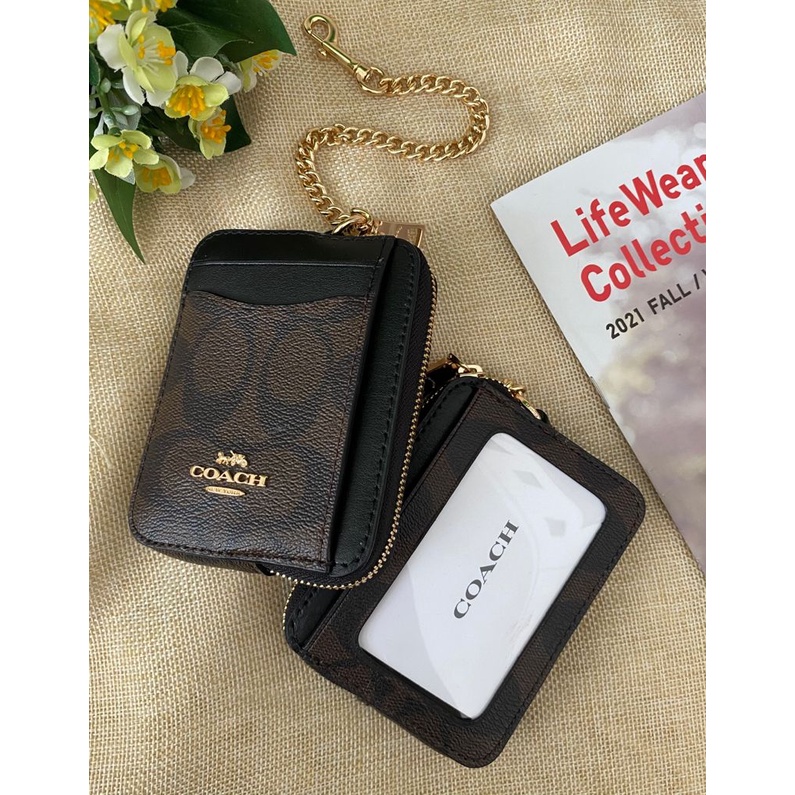 Jual Dompet Coach C0058 Zip Card Case Brown Black New Original | Shopee ...