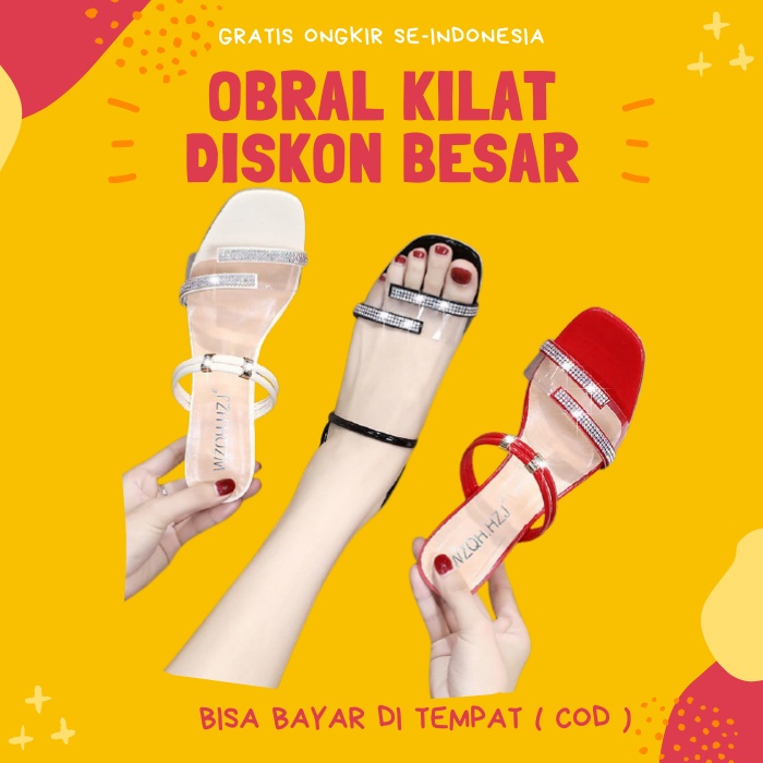 Jual Sandal High Heels Wanita Remaja Kekinian Sendal Hils Hak Tahu Kaca ...
