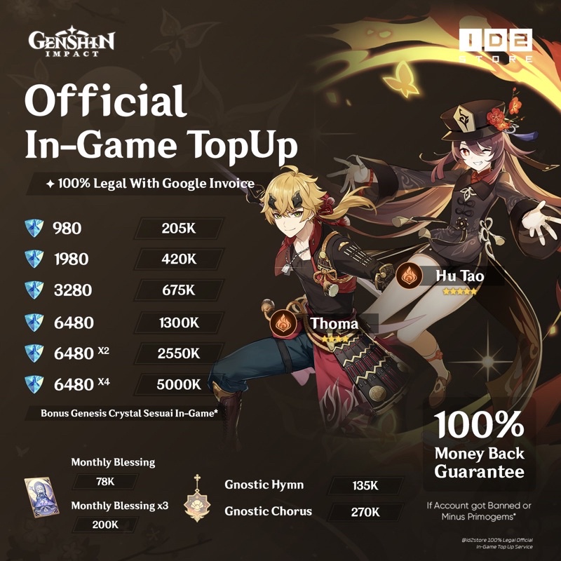 Jual ID2STORE Genshin Impact Paylater Primogems 6480 3280 [dengan ...