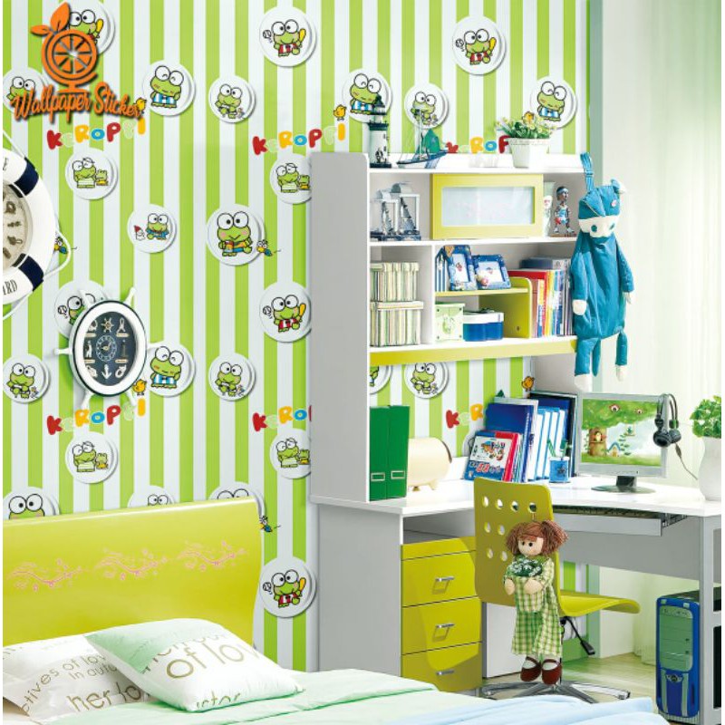 Jual Wallpaper dinding karakter anak kero Keroppi Katak wallsticker uk 45 cm x 8 m | Shopee ...