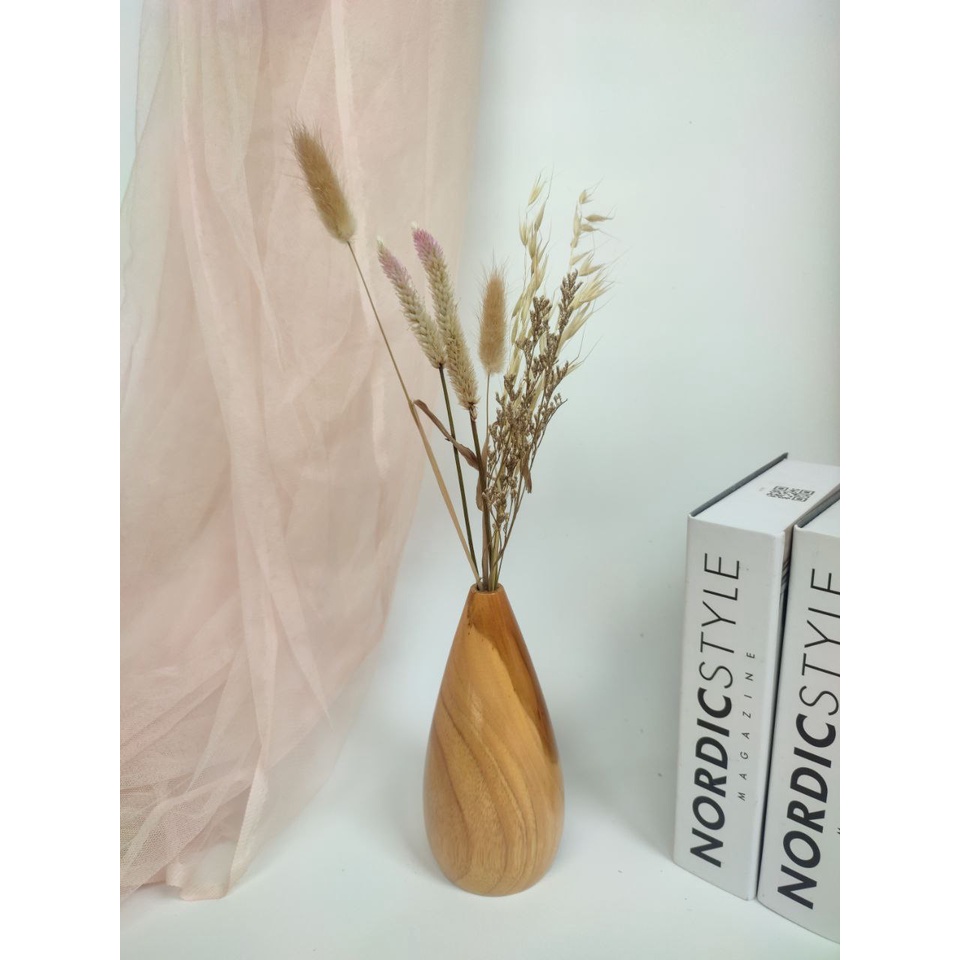 Jual Alysa set | satu set bunga kering | vas kayu | vas kaca | vas ...