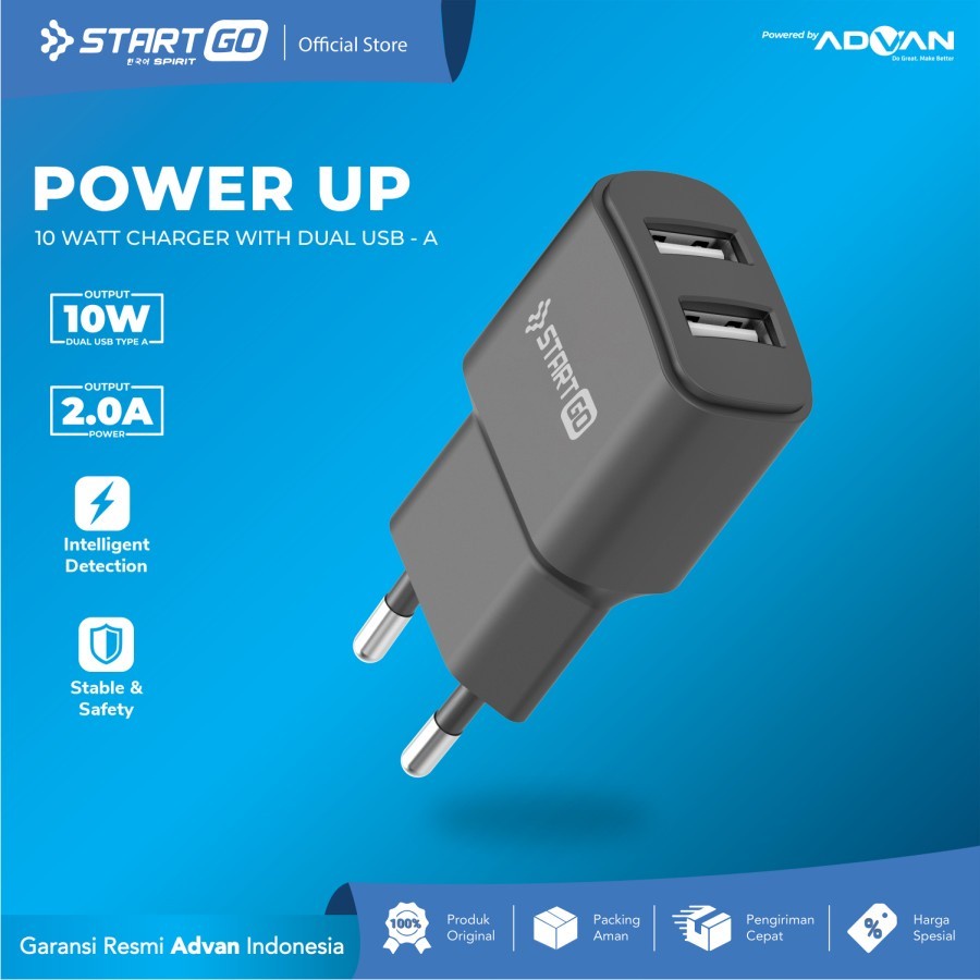 Jual StartGo Power Up Charger Smart 10 watt Quick Plug Wall Charger USB ...
