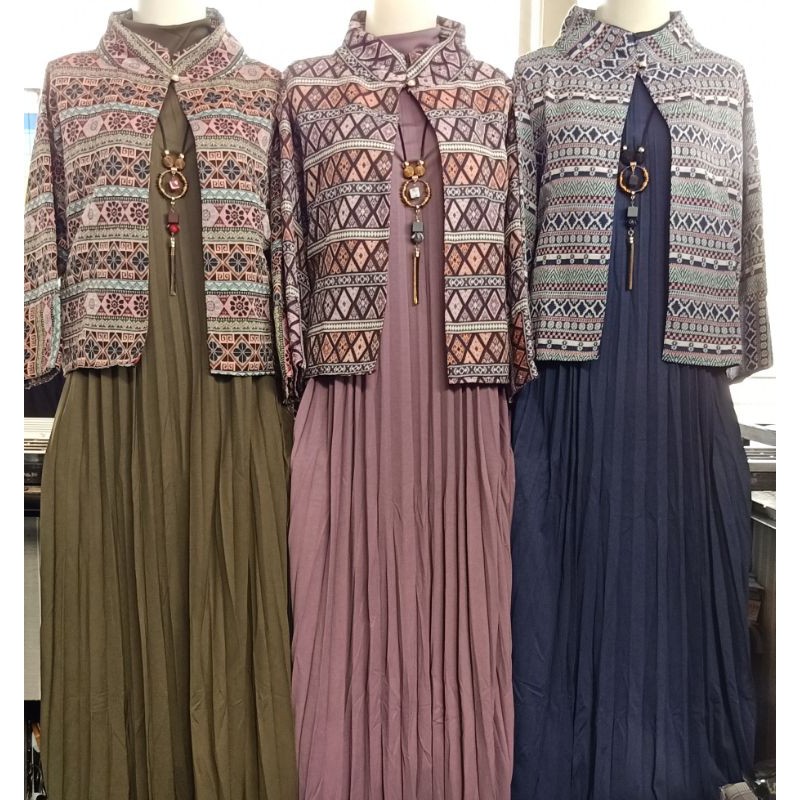 Jual Gamis Plisket + Cardigan Tenun | Shopee Indonesia