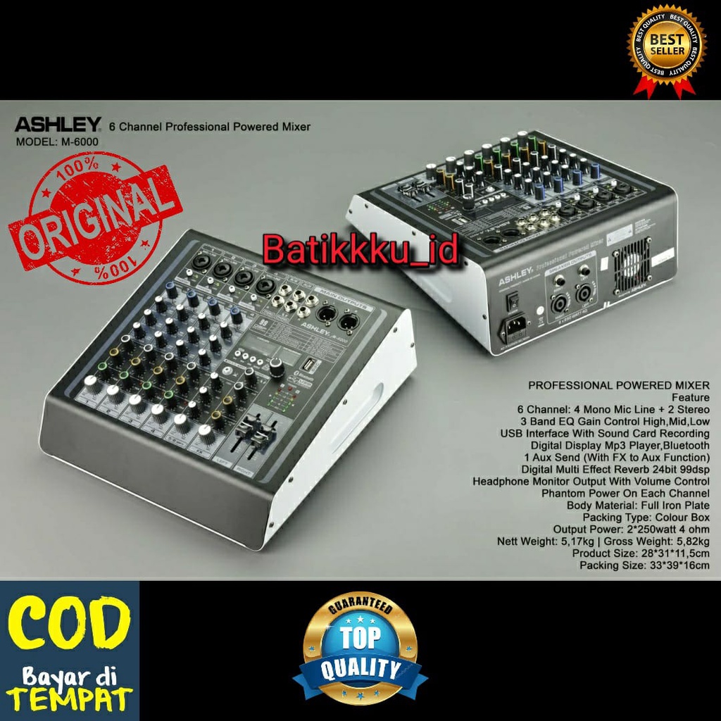 Jual Power Mixer ASHLEY M 6000 M6000 6CH ORIGINAL Bluetooth-USB-Soundcard | Shopee Indonesia