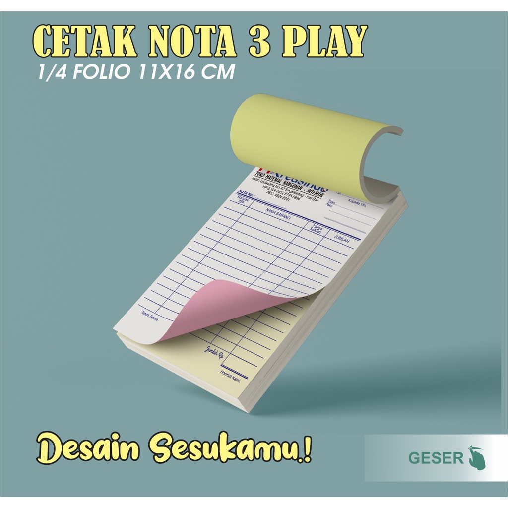 Jual PAKET NOTA 100 BUKU / NOTA CUSTOM 3 PLAY UKURAN 1/4 FOLIO | Shopee ...