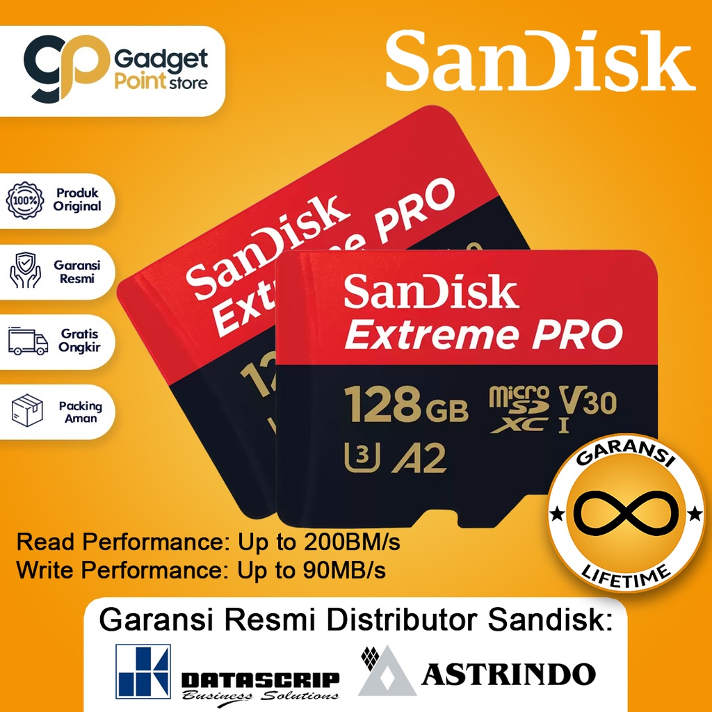 Jual Micro SD SanDisk Extreme Pro MicroSD 128GB A2 200MB/s V30 U3 4K | Shopee Indonesia