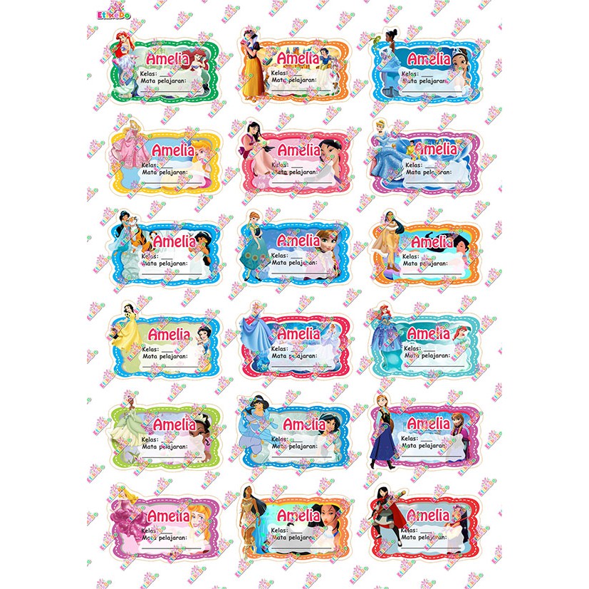 Jual STICKER LABEL NAMA PRINCESS DISNEY WATERPROOF 72 - 1 Nama PR11M1 ...