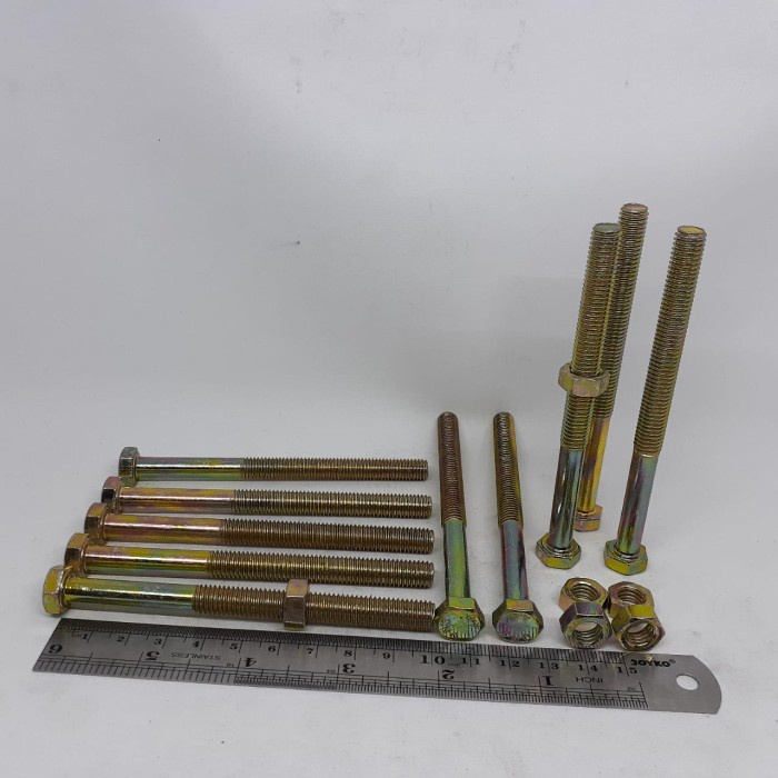 Jual M8X100 (10 CM) BAUT MUR HEXAGON KUNING HALF DRAT BMK M8 X 100 PANJANG 10 CM DIAMETER BODY ...