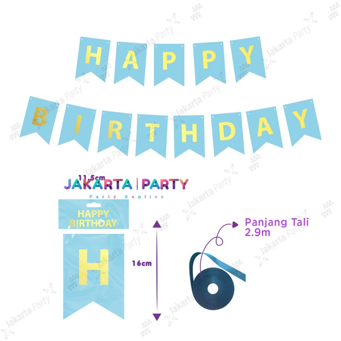 Jual Banner Happy Birthday Biru Gold #2 / Bunting Flag HBD / Banner hbd ...