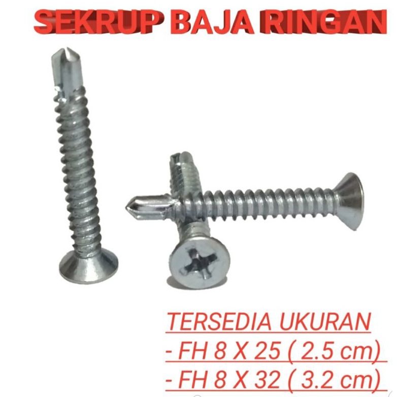 Jual (100pcs) Sekrup baja ringan FH #8X25 DAN FH #8X32 / Baut Baja ...