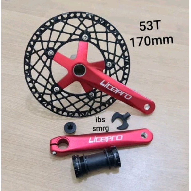 Jual Crank Set HT2 Sepeda Arm Chainring Litepro Spider 53T Black Red ...
