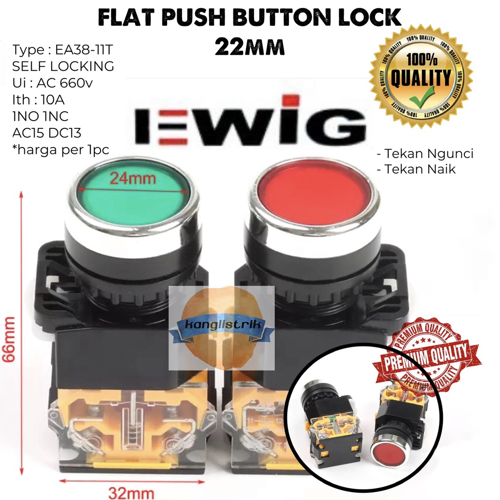 Jual PUSH BUTTON LOCK ON OFF 22mm FLAT BUTTON SWITCH 10A 660V TYPE EA38 ...