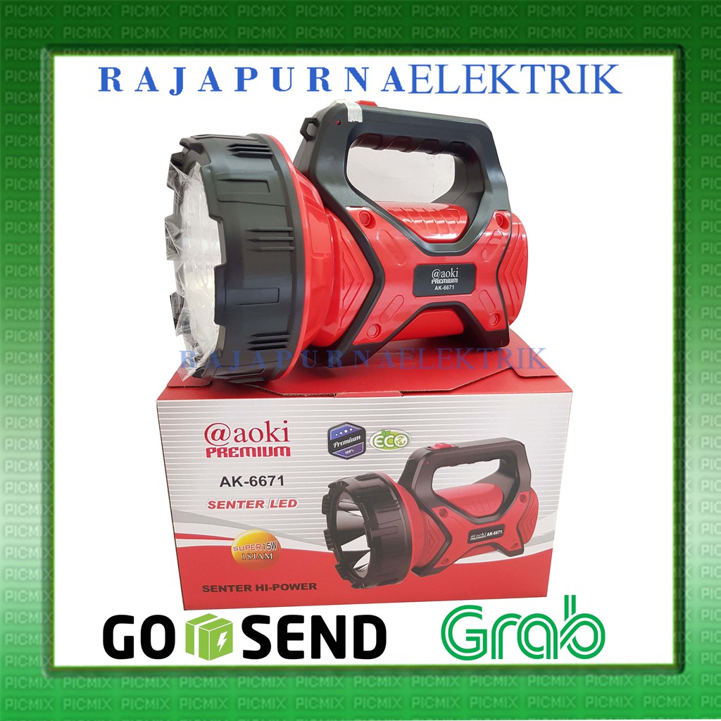 Jual SENTER LED AOKI 6671 JUMBO 15 WATT RECHARGEABLE | Shopee Indonesia