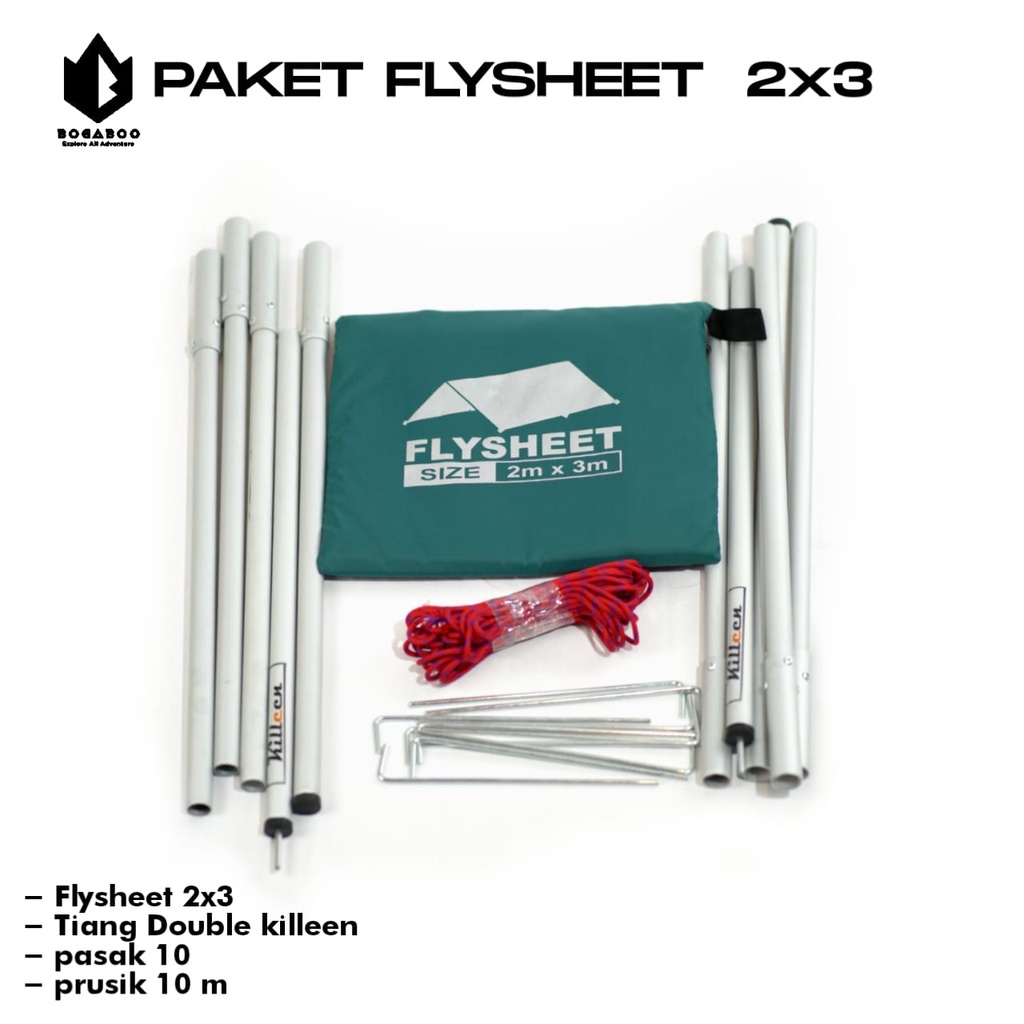 Jual PAKET BIVAK SET Tiang Double Killeen + Flysheet 2x3 + Tali Perusik ...