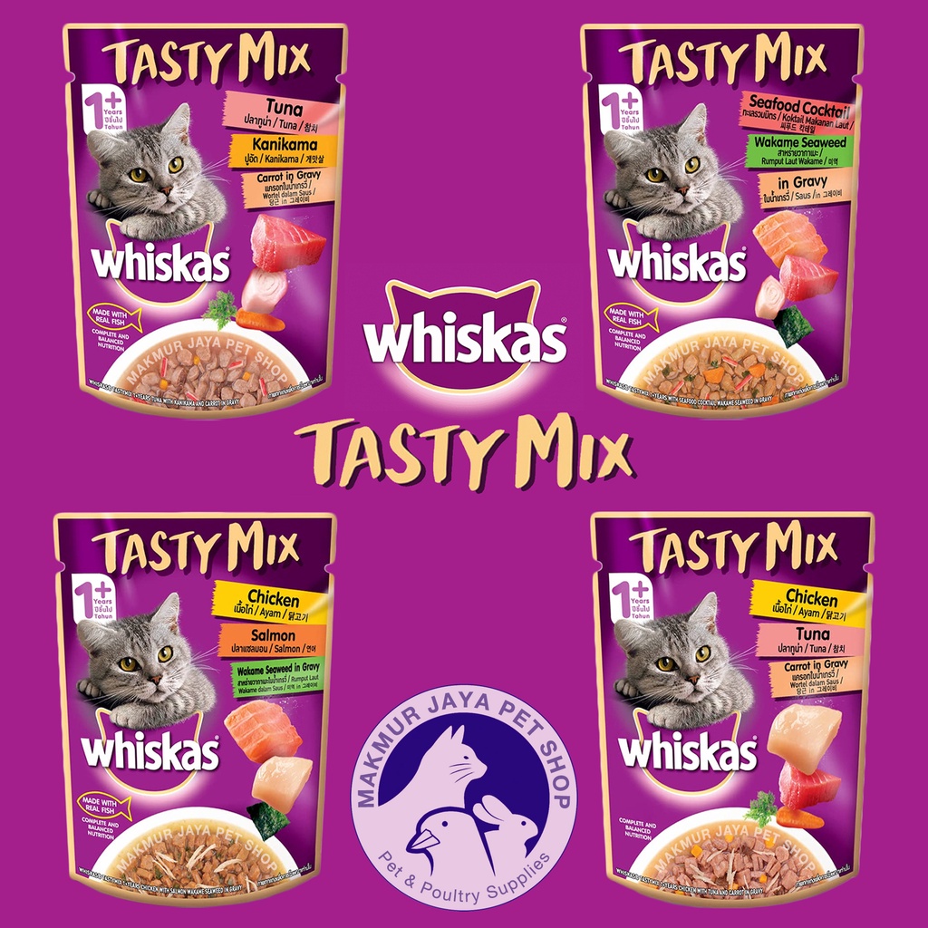 Jual Whiskas TASTY MIX / Wet Cat Food / Makanan Kucing Basah 70gr ...