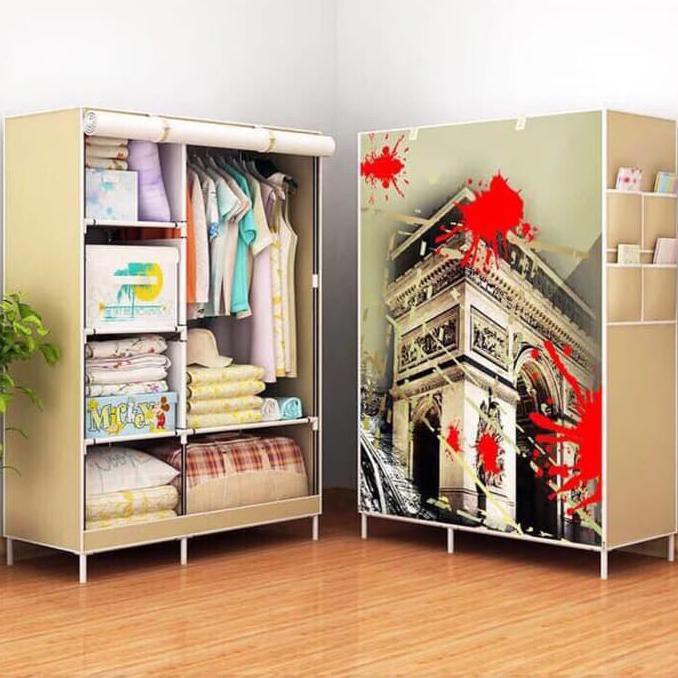 Jual Lemari Pakaian Rak Baju Lemari Kain Lemari Susun Rak Besi - Pink ...