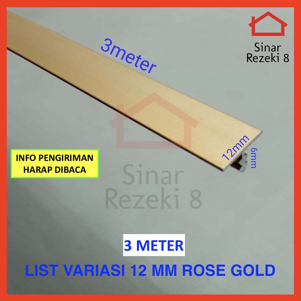 Jual List Variasi 12 mm Rose GOLD Aluminium Lis T Emas Edging Interior ...
