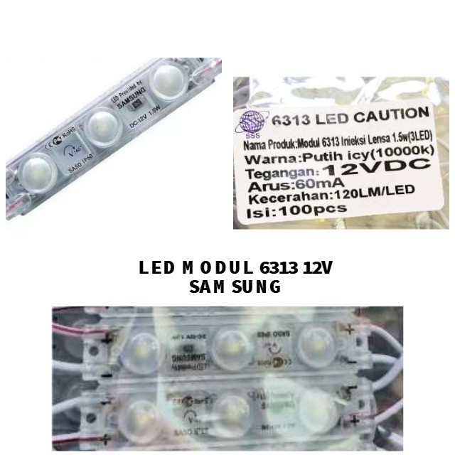 Jual (100 PCS) LED Modul 2835 3 Mata Led Lensa SAMSUNG tipe 6313 12V Putih 12 Volt | Shopee ...