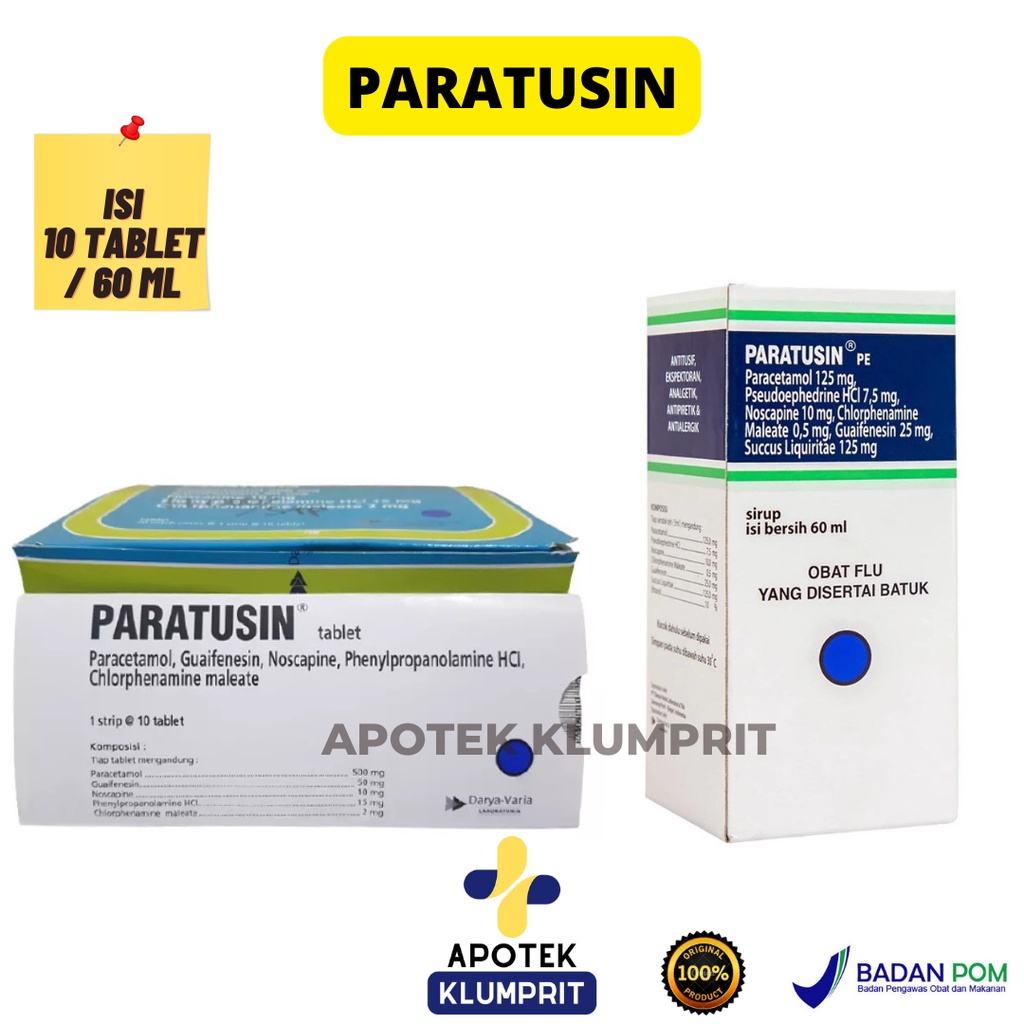 Jual PARATUSIN / 10 TABLET / SIRUP 60 ML / BATUK / FLU / DEMAM / ANAK ...