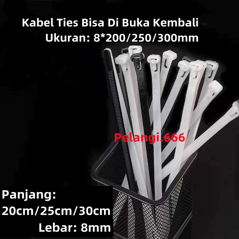 Jual Kabel Ties/Kabel Tis Bisa Di Buka Kembali 20cm/25cm/30cm (Lebar 8mm)/Reusable Hitam/Putih ...