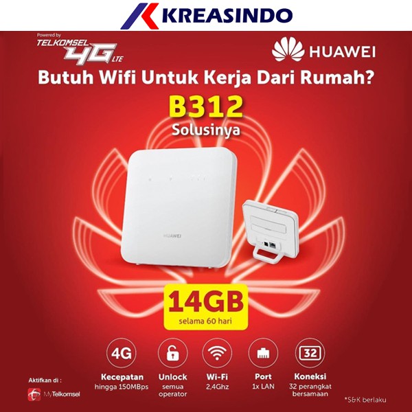 Jual Huawei B312 Modem Home Router Wifi 4G Unlock Free Telkomsel 14gb ...
