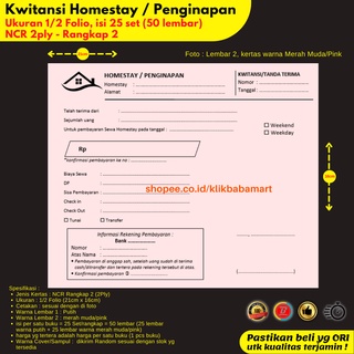 Jual KWITANSI HOMESTAY PENGINAPAN VILLA HOTEL 1/2 FOLIO RANGKAP 2 PUTIH ...