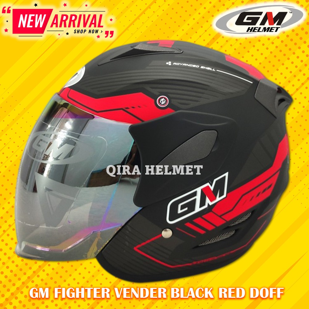Jual Helm GM Half Face Fighter Vender Black Red Doff Single Visor SNI ...