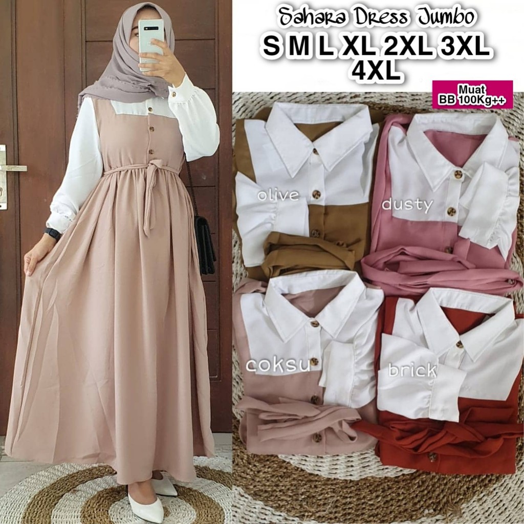 Jual Sahara Dress Big Size Ukuran Size S M L XL 2XL 3XL 4XL XXL XXXL XXXXL 2L 3L 4L 5L Dress ...