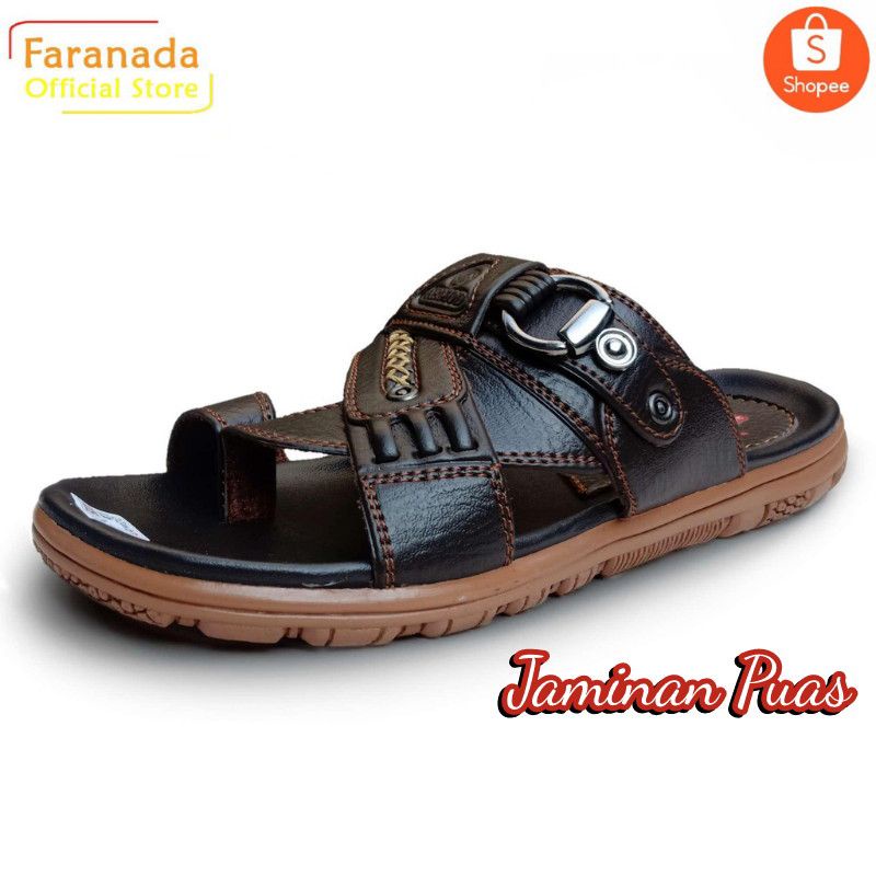 Jual Sandal Kulit Pria Sendal Cowok Kasual Keren Terpopuler OP23 ...