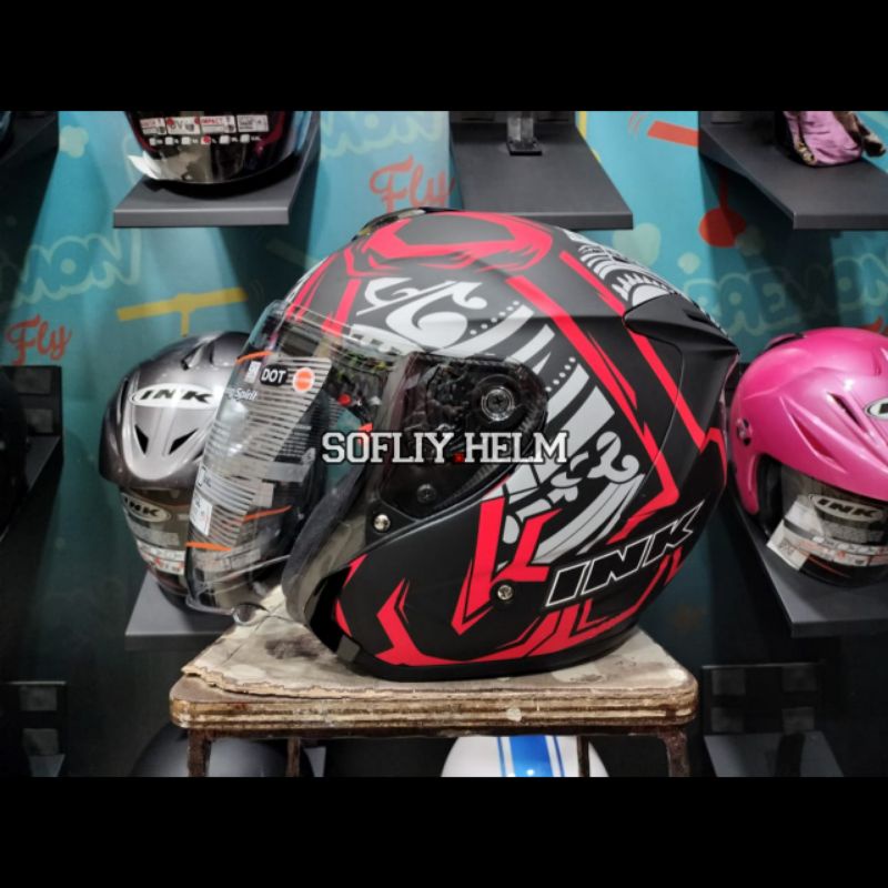 Jual HELM INK DYNAMIC #3 MATT BLACK RED INK HALF FACE | Shopee Indonesia
