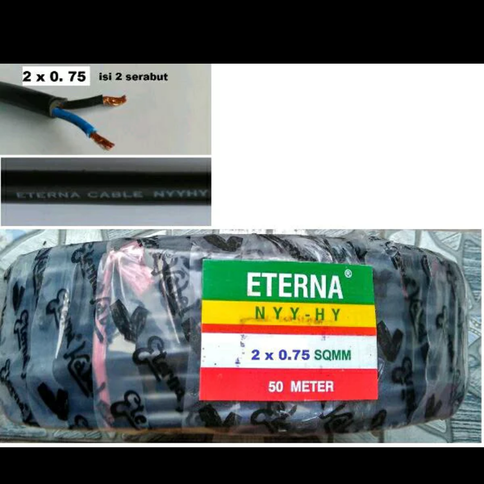 Jual Kabel Eterna Listrik NYM 2 × 0,75/ 2 × 0,75 Harga Per Rol Hitam | Shopee Indonesia