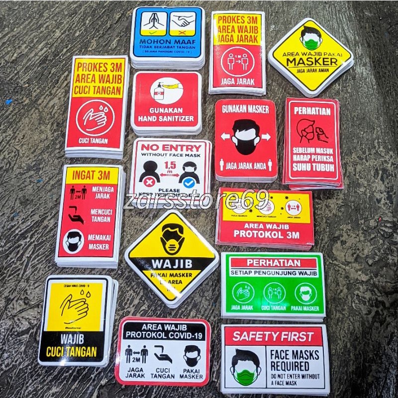 Jual stiker warning protokol kesehatan 3m isi 50 - stiker protokol ...